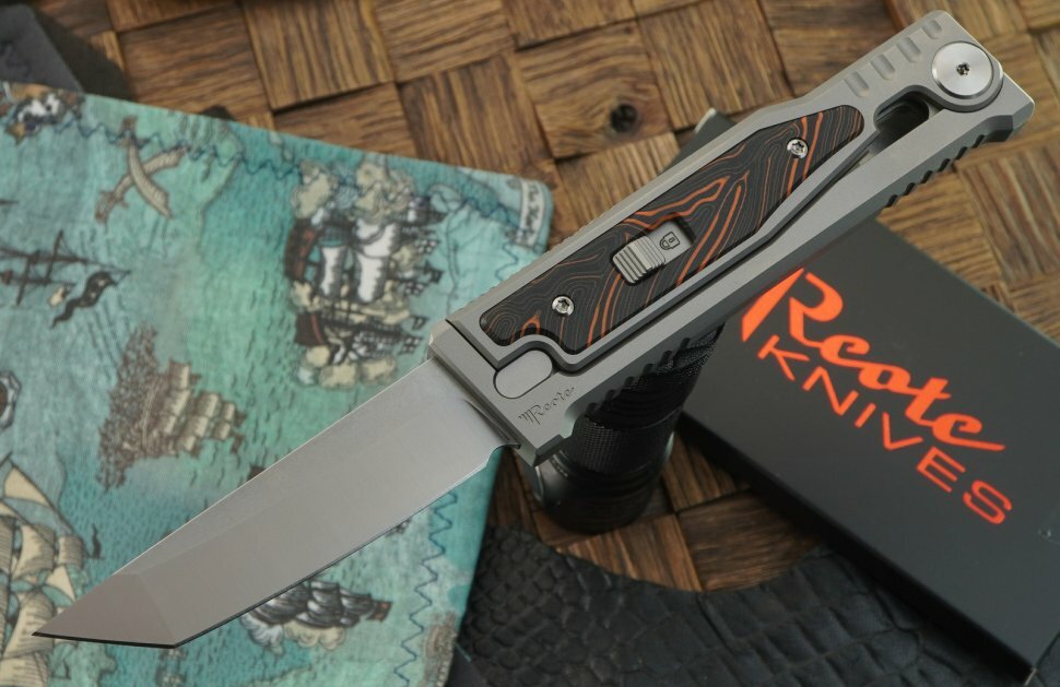 Складной нож Reate Knives Exo-M, сталь Elmax, танто, сатин, рукоять титан/черно-оранжевый джимаскус