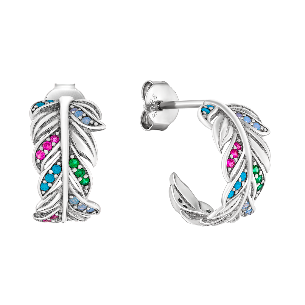 Серьги пусеты, серебро, 925 проба, родирование, фианит