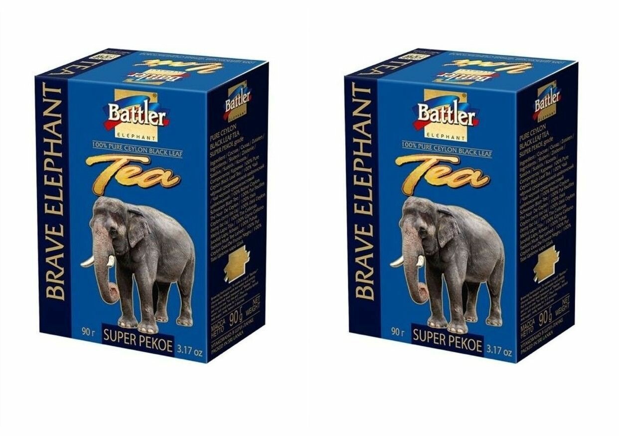 Battler Чай черный Черный слон Храбрый слон, листовой, 90 г, 2 уп