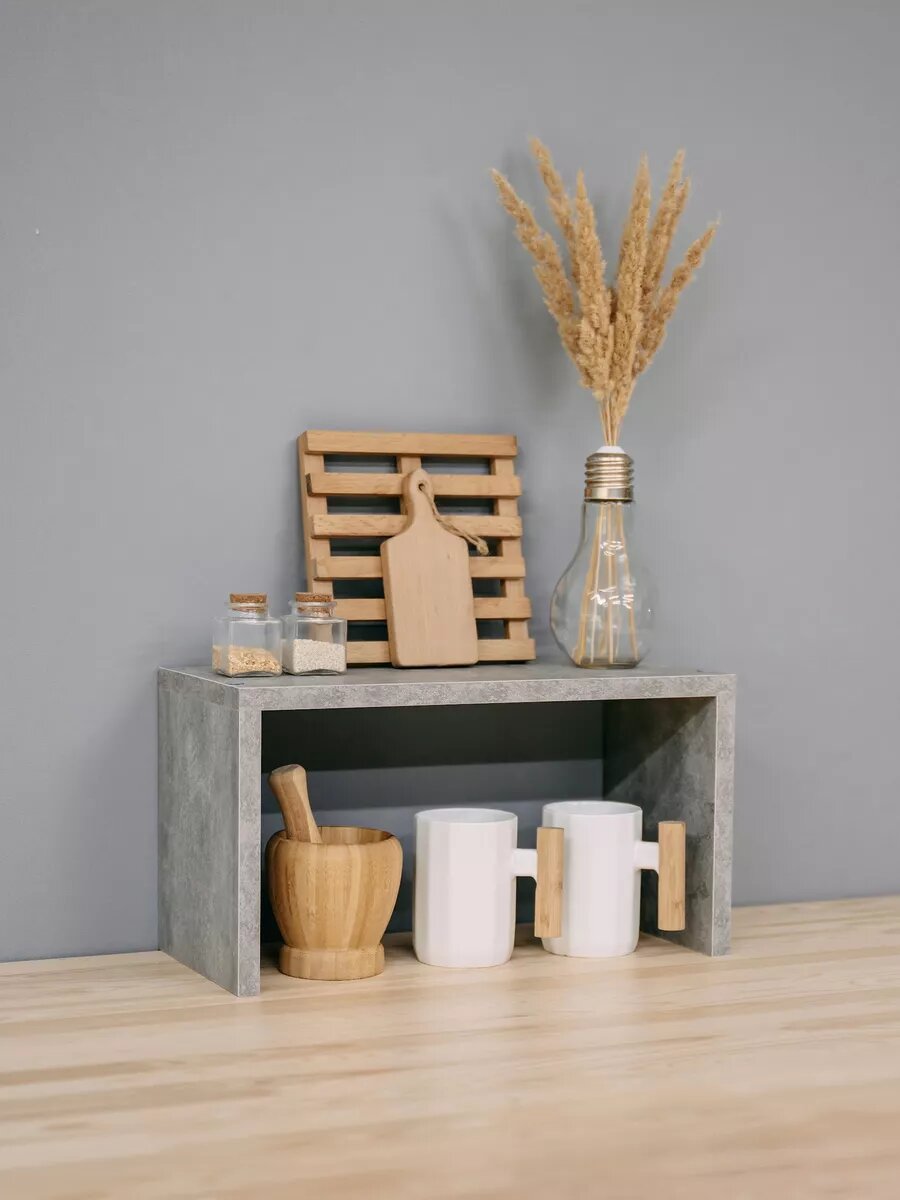 Полка настольная для кухни, для ванной деревянная, подставка для специй на стол 40*22*18 см