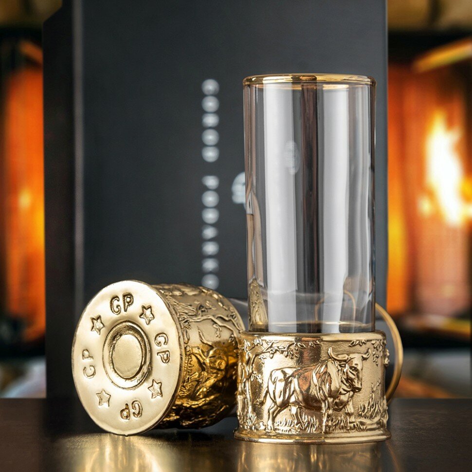Набор из двух стопок "Патроны. Буйвол" из стекла и латуни (60 мл)