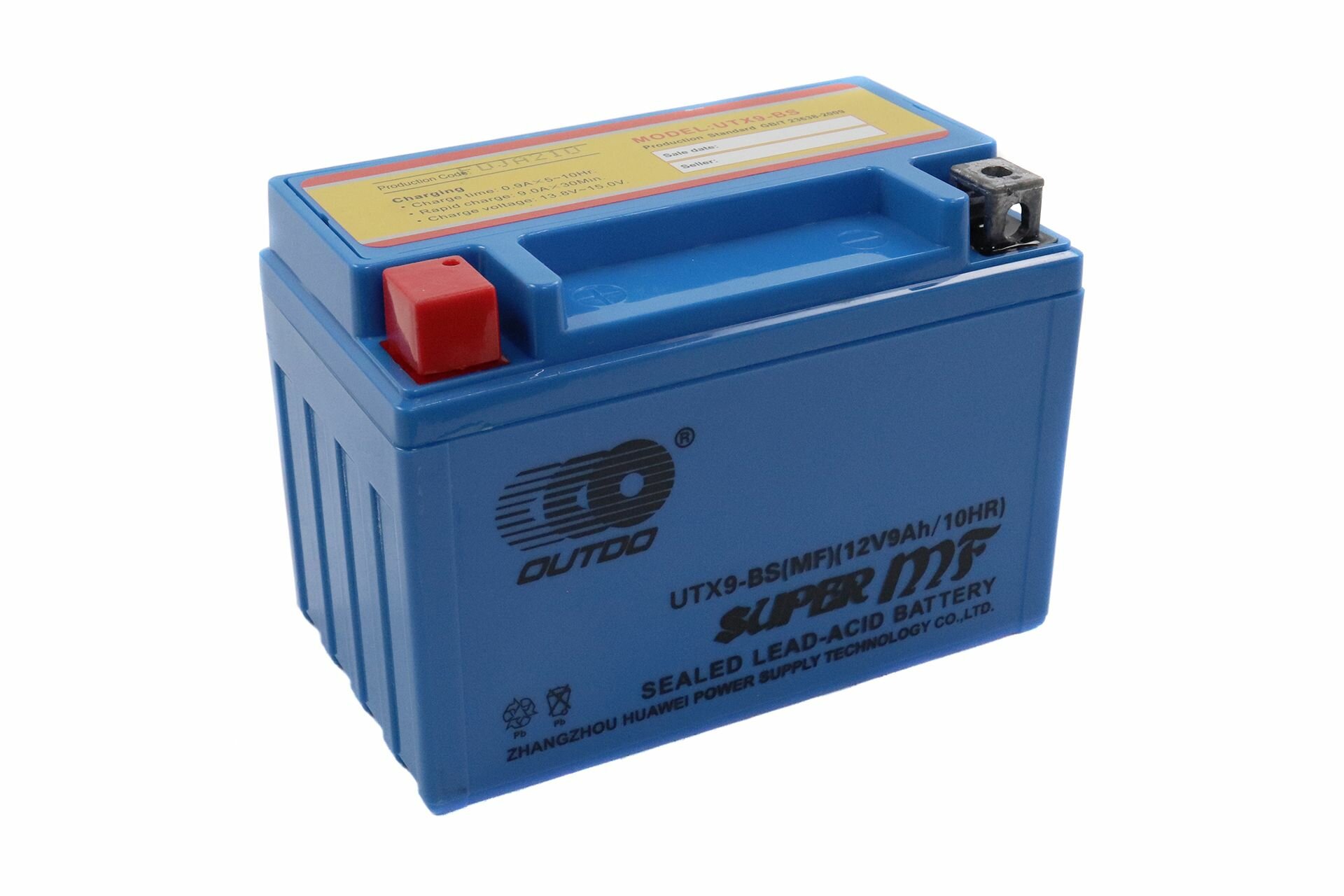 Аккумулятор 12В 9Ач OUTDO UTX9-BS(MF) (аналог CT1209) (кислотный, герметичный) (прямая полярн) (150*87*107мм)