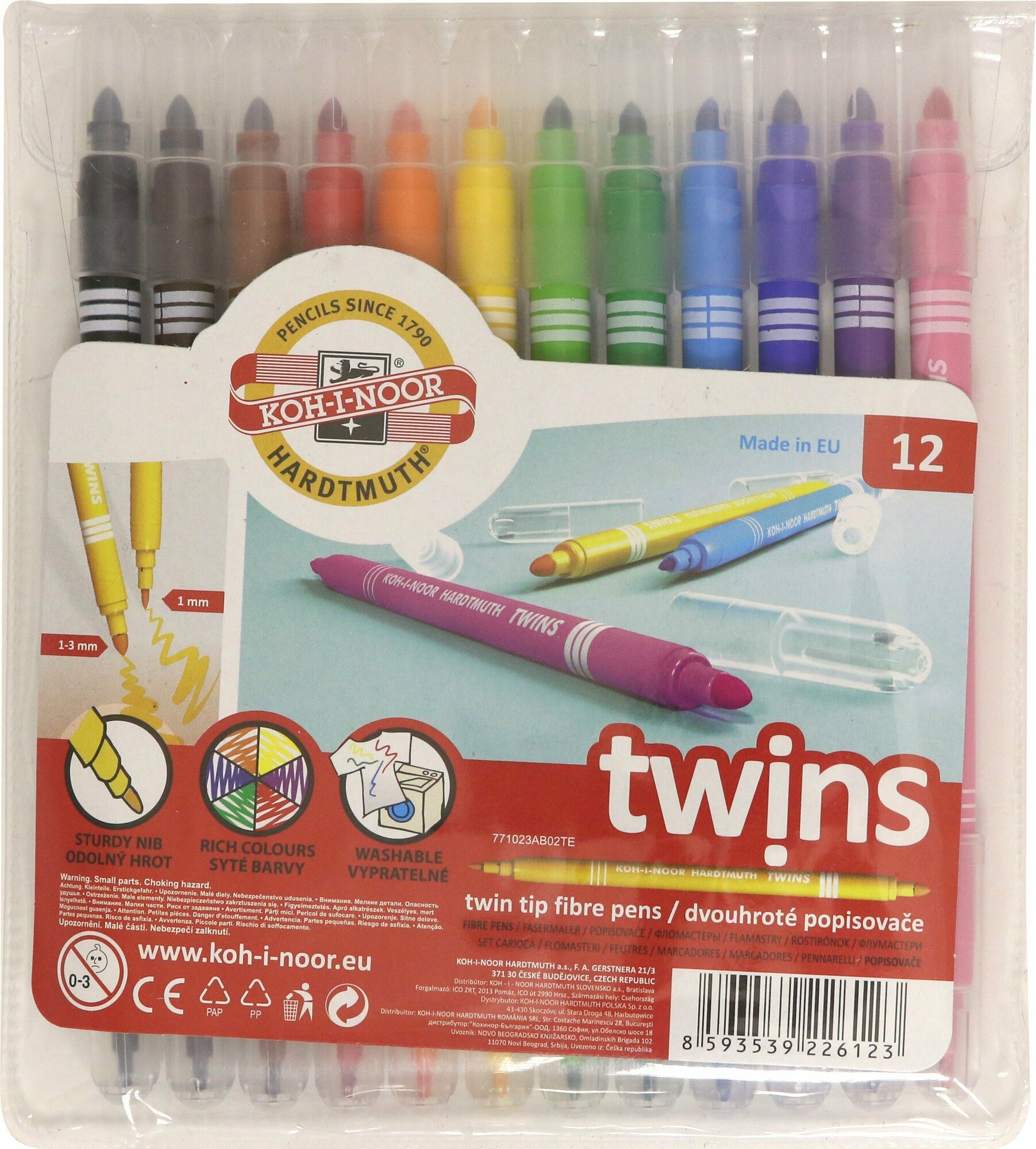 Фломастеры двухсторонние 12 цветов Twin смываемые толщина письма 1-3мм