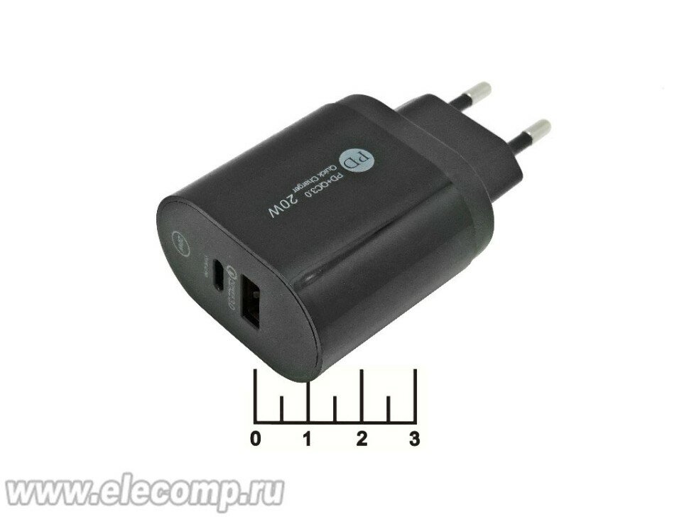 Сетевое зарядное устройство USB + Type C 5V 4A/9V 2.4A/12V 1.8A QC-3.0 20W KEKE-PD002