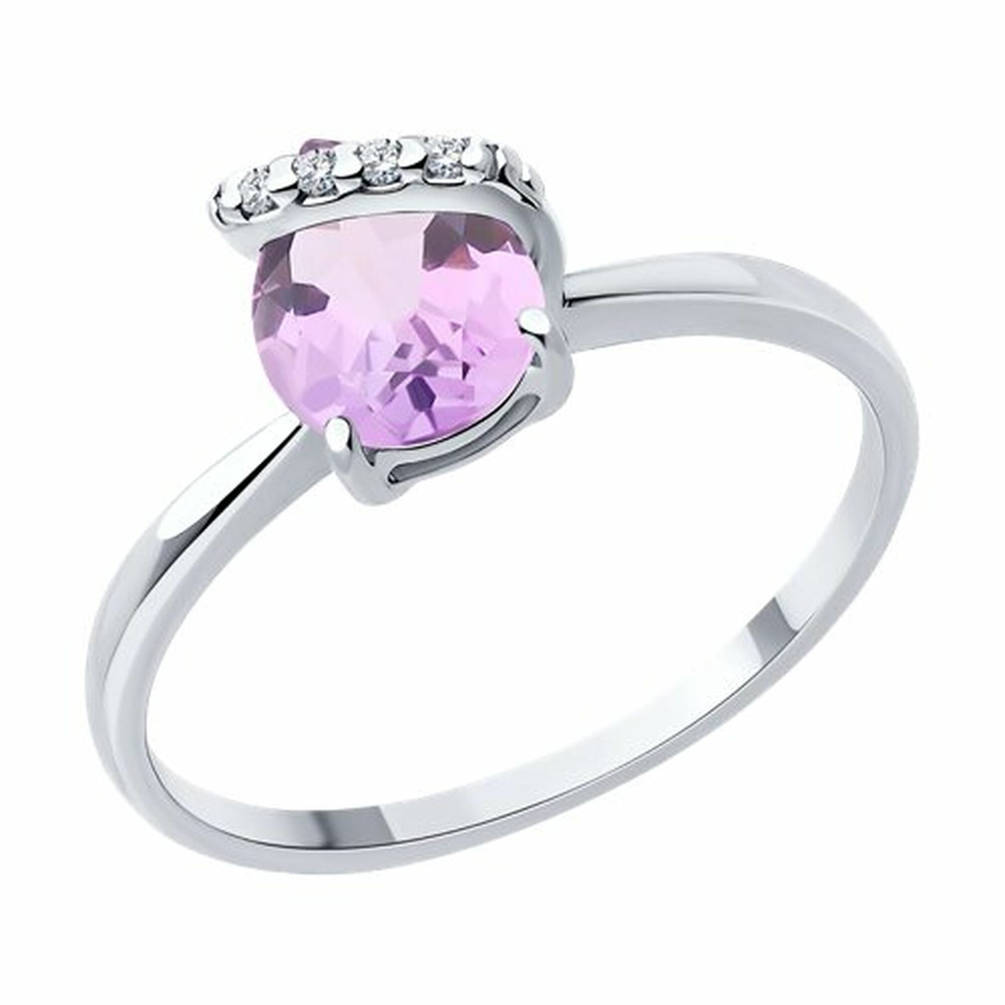 Кольцо, серебро, 925 проба, родирование, аметист, фианит