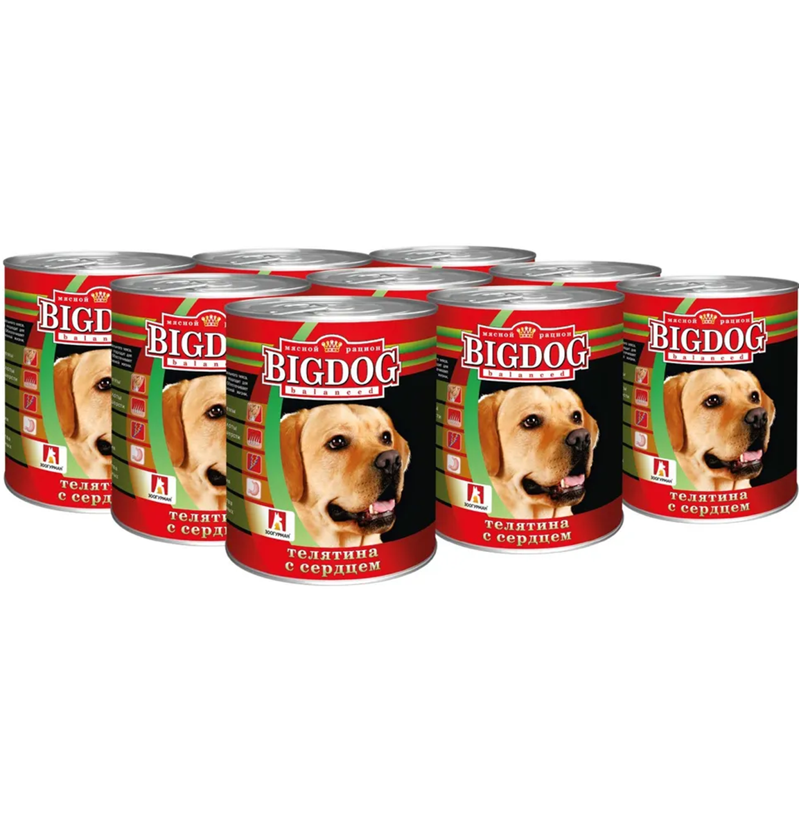 Зоогурман BIG DOG консервы для собак Телятина с сердцем 850г (9 штук)