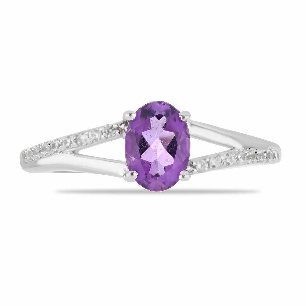 Кольцо, серебро, 925 проба, родирование, аметист, циркон