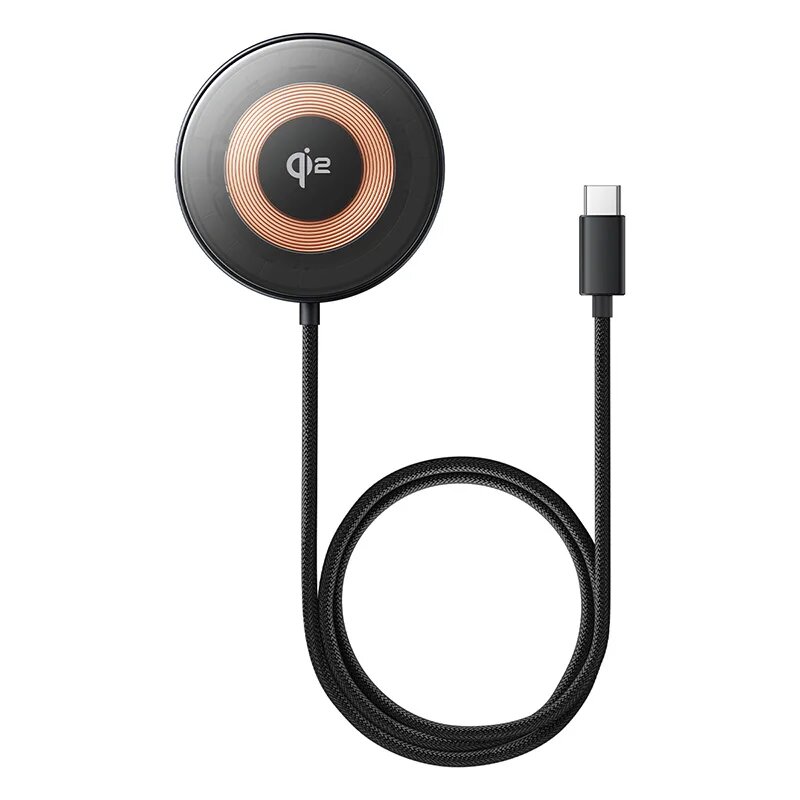 Магнитное беспроводное зарядное устройство Baseus 15 Вт, сертифицированное Qi2, быстрая Clear Black