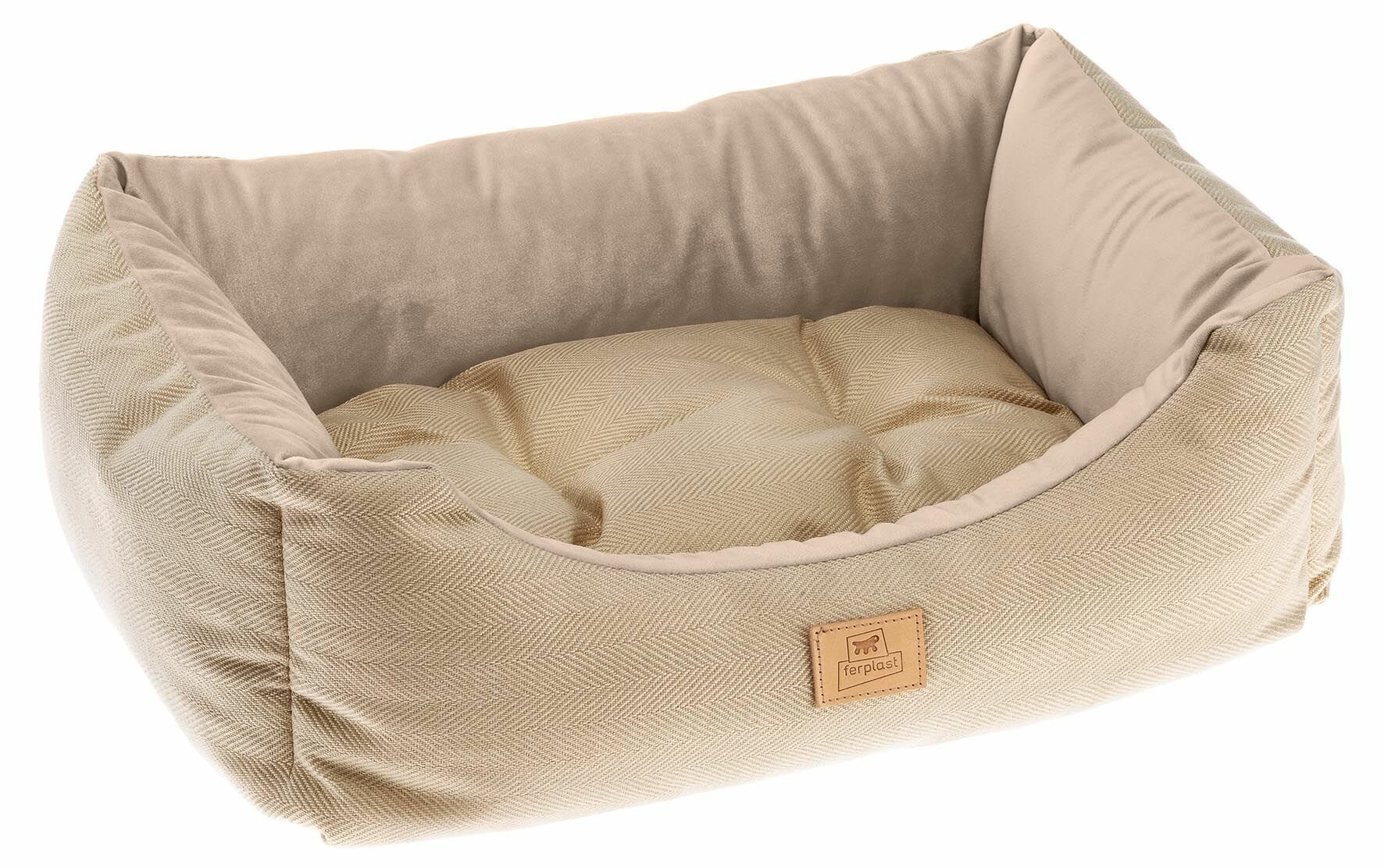 Софа-лежанка для кошек и собак Ferplast CHESTER 50 износостойкая под твид и бархат, бежевая