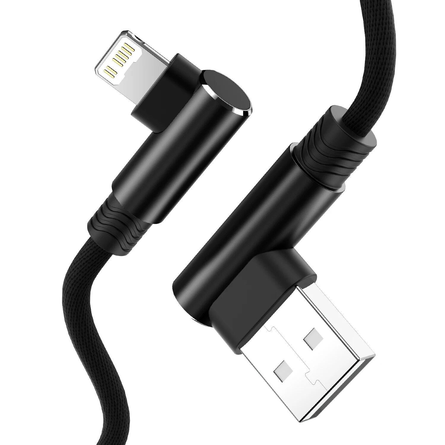 USB-кабель для быстрой зарядки с углом 90 градусов для iPhone 11, 12, 13, 14 Pro, X, XR, XS Max, 6, 7, 8 Plus, SE, iPad mini, провод длиной 2 м, 3 м, кабель для передачи данных и зарядки 2 м, черный