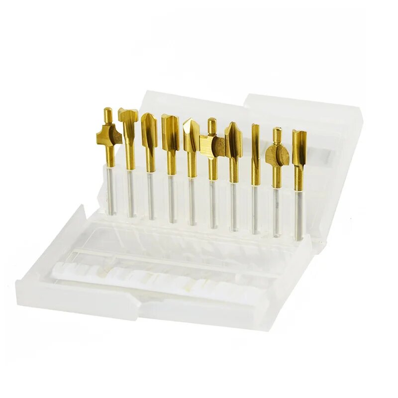 10 шт. 1/8 "HSS фрезы по дереву, напильники с титановым покрытием, мини-3 мм, фреза по дереву, подходит для вращающегося набора Dremel, плотницкий инструмент с чехлом 10PC J box