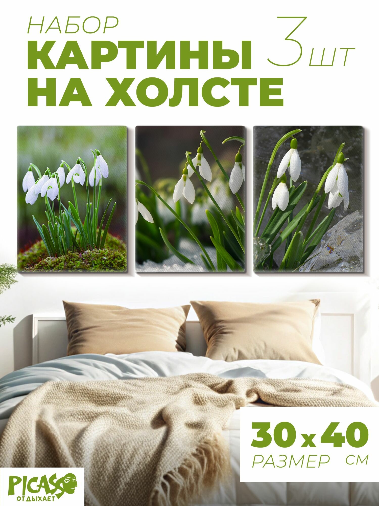 Набор картин на стену подснежники