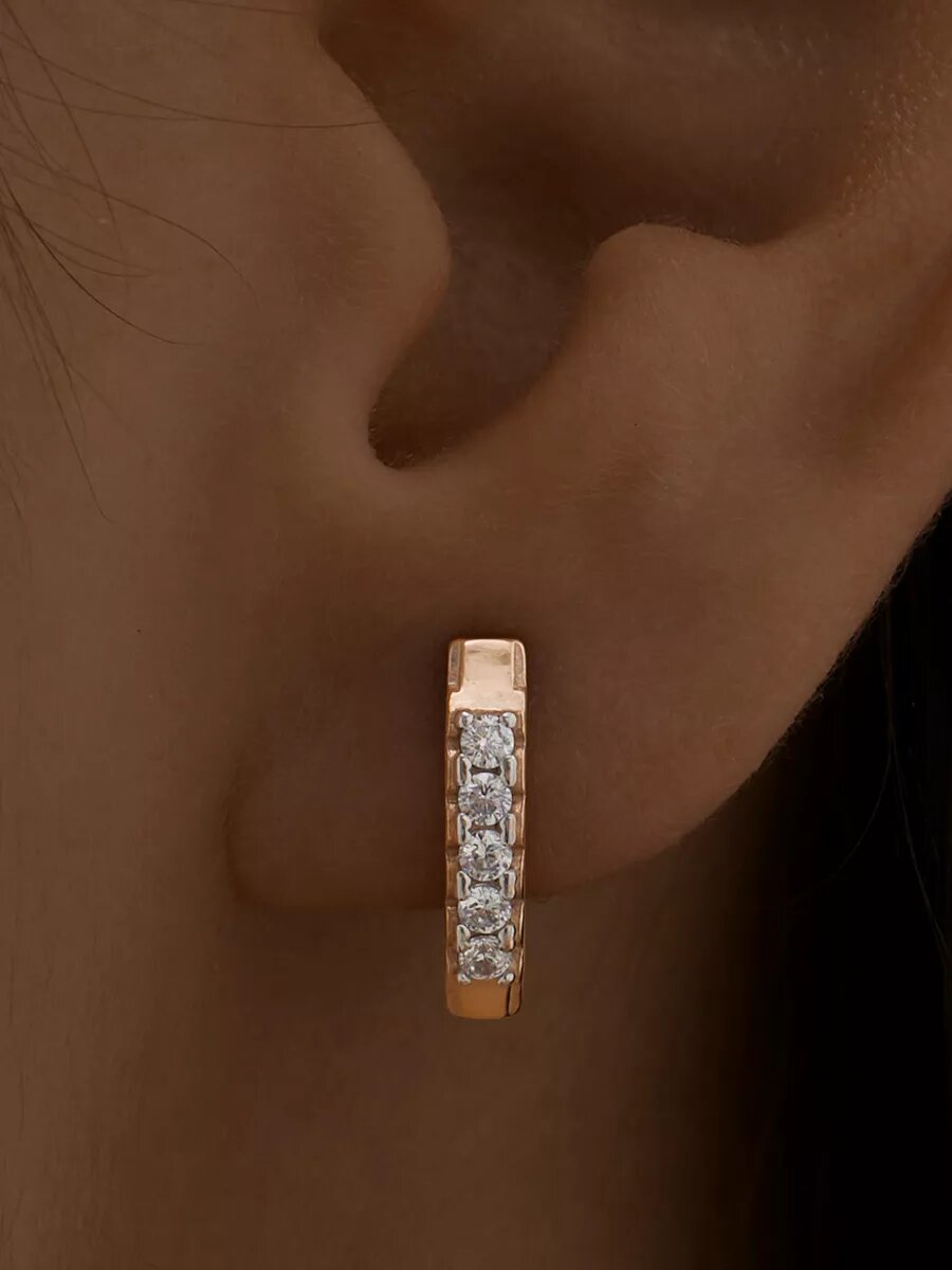 Серьги, серебро, 925 проба, золочение, фианит