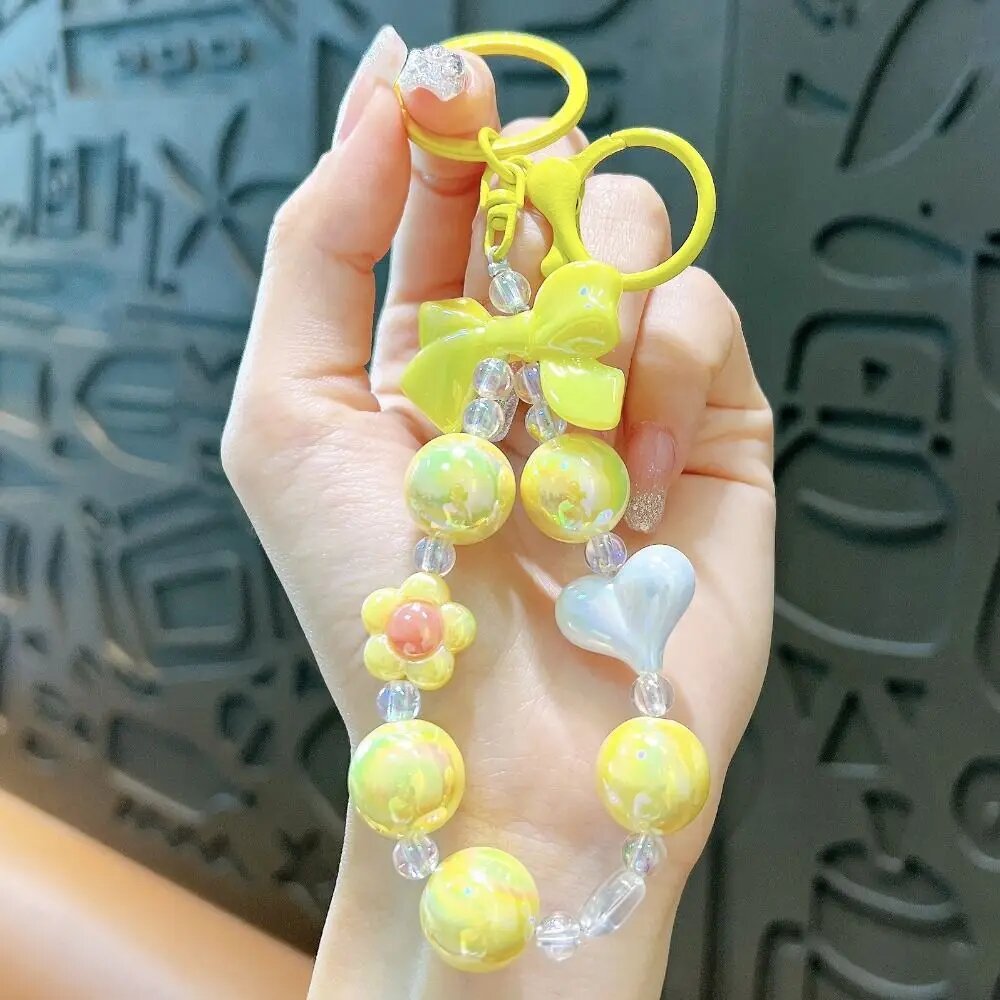 Аксессуары для сумок из бисера карамельных цветов, автомобильный брелок, бант, сердце, yellow