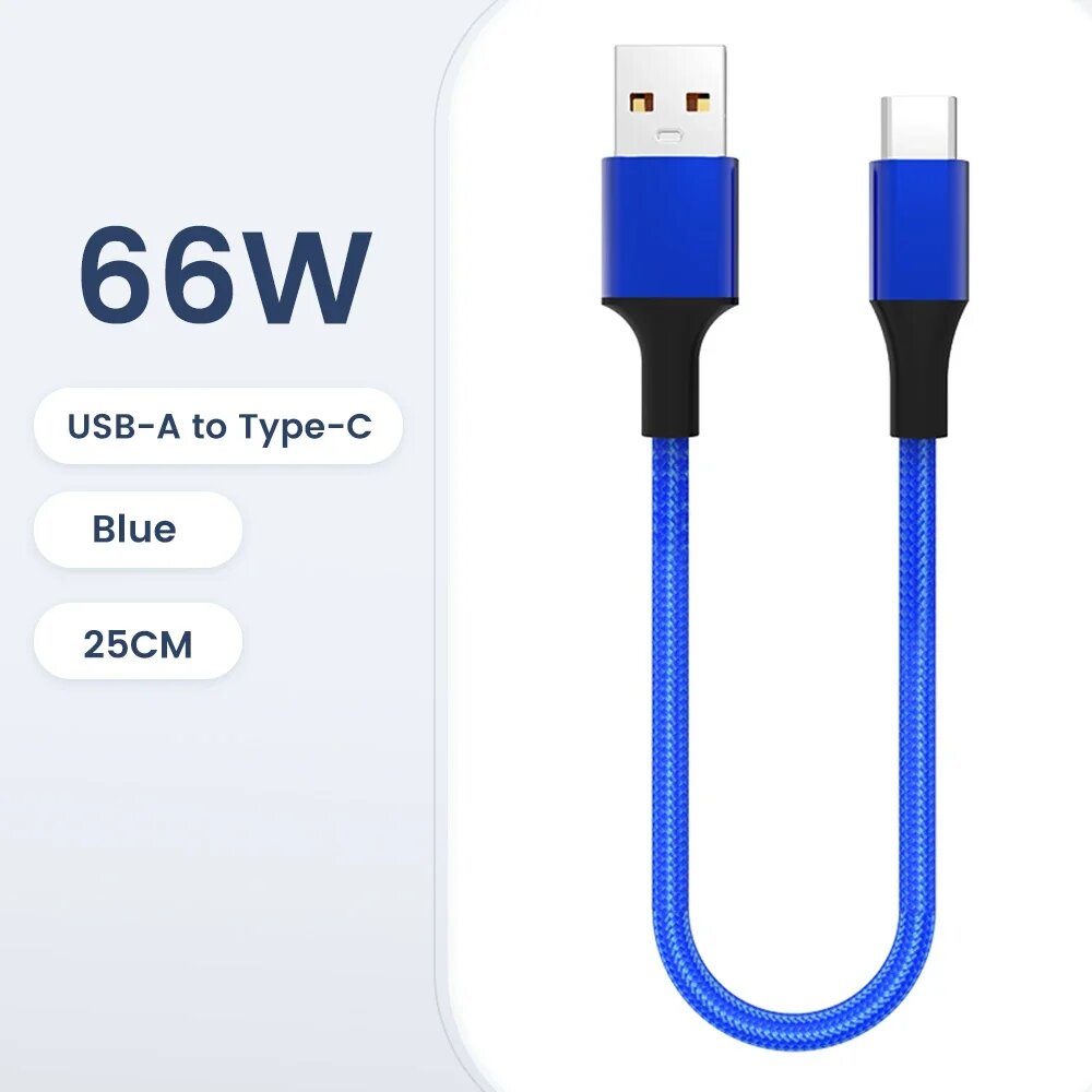Короткий 30-сантиметровый кабель типа C — USB C для быстрой зарядки для Iphone15 Xiaomi Samsung Huawei Power BanK 25 см USB-кабель для передачи данных типа C/USB C 25cm 66w AC blue