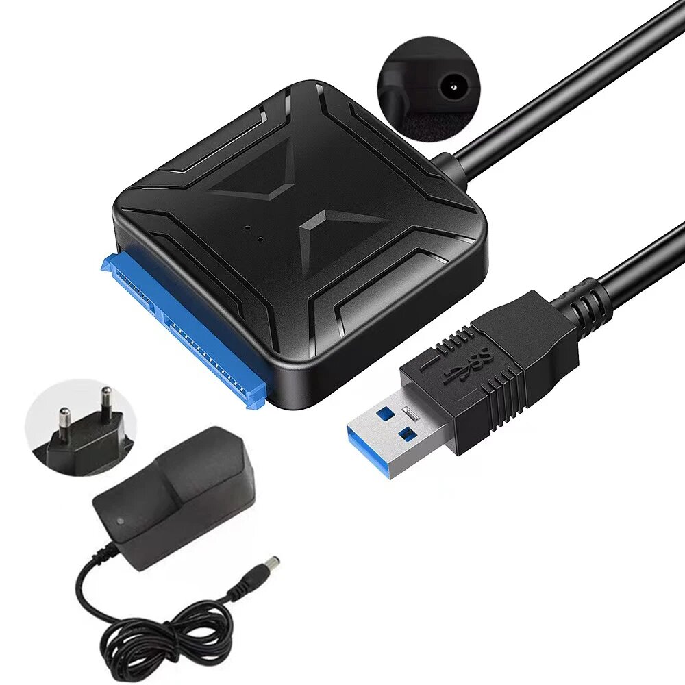 Адаптер SATA USB 3,0-Sata 3,5 для жесткого диска 2,5 дюйма 3,5 дюйма, кабель для жесткого диска HDD SSD с адаптером питания 12 В 2 а переменного/постоянного тока