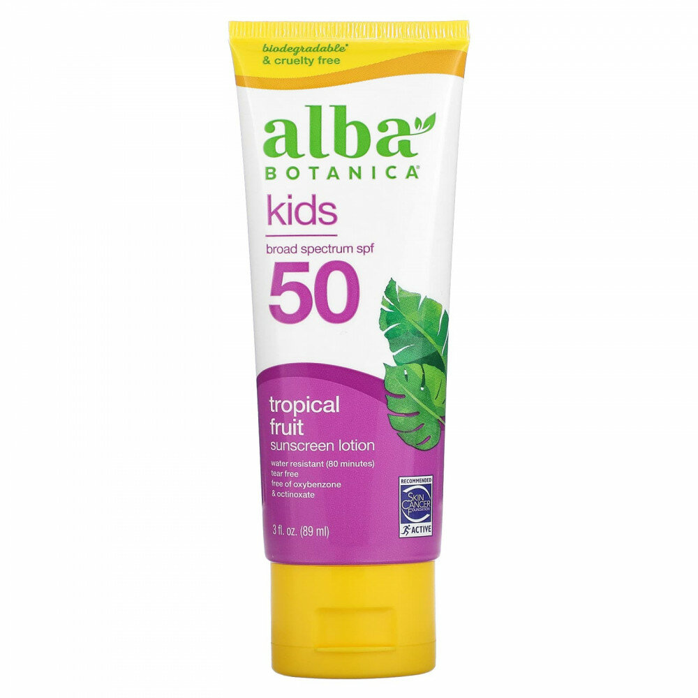 Alba Botanica, детский солнцезащитный лосьон, SPF 50, тропические фрукты, 89 мл (3 жидк. унции)