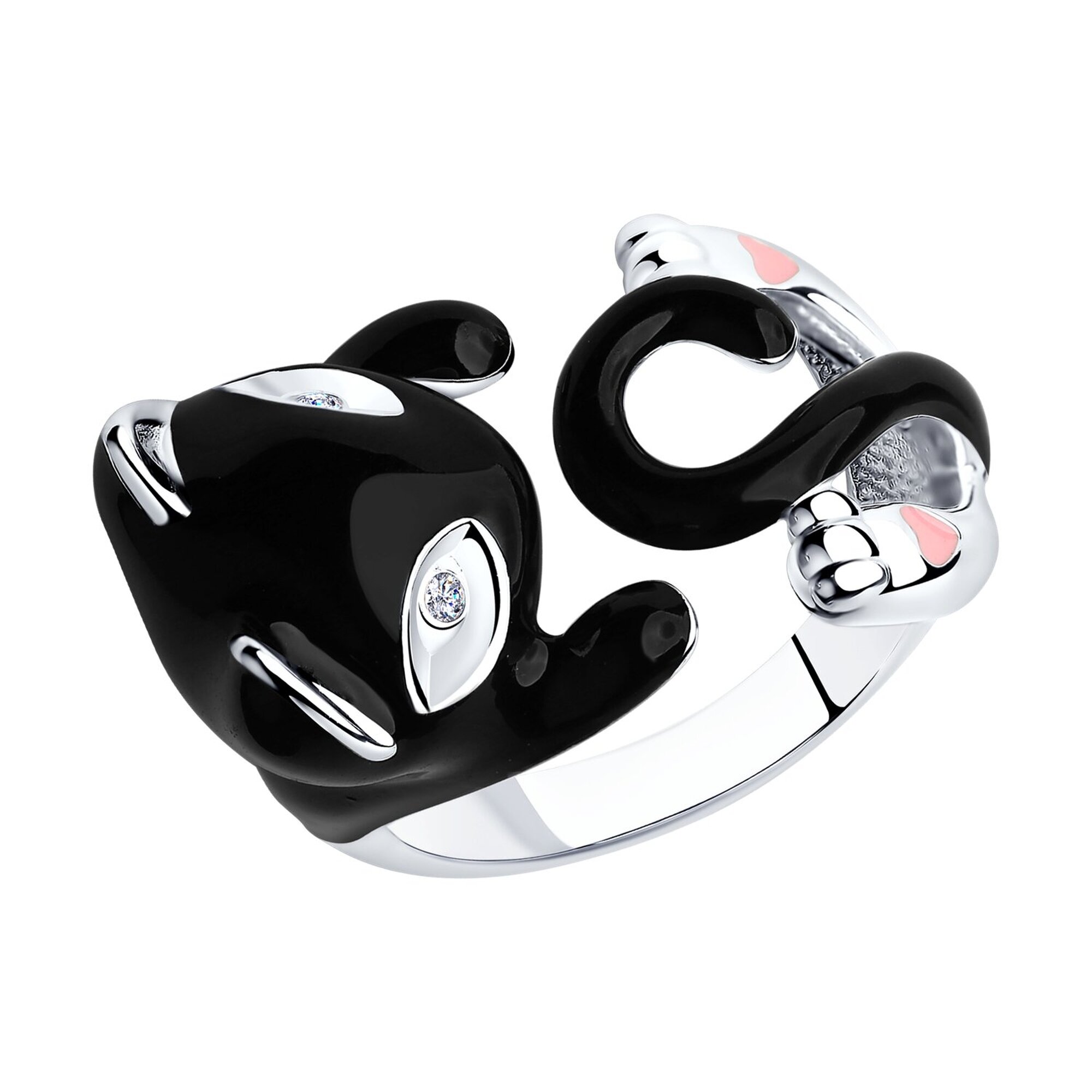 Кольцо, серебро, 925 проба, родирование, эмаль, фианит