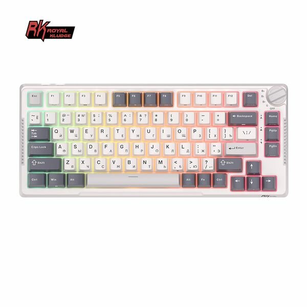 Клавиатура Royal Kludge RK-H81 White Night (switch RK Sky Cyan, USB/2.4 GHz/Bluetooth, 81 клавиша, Gasket Mount)