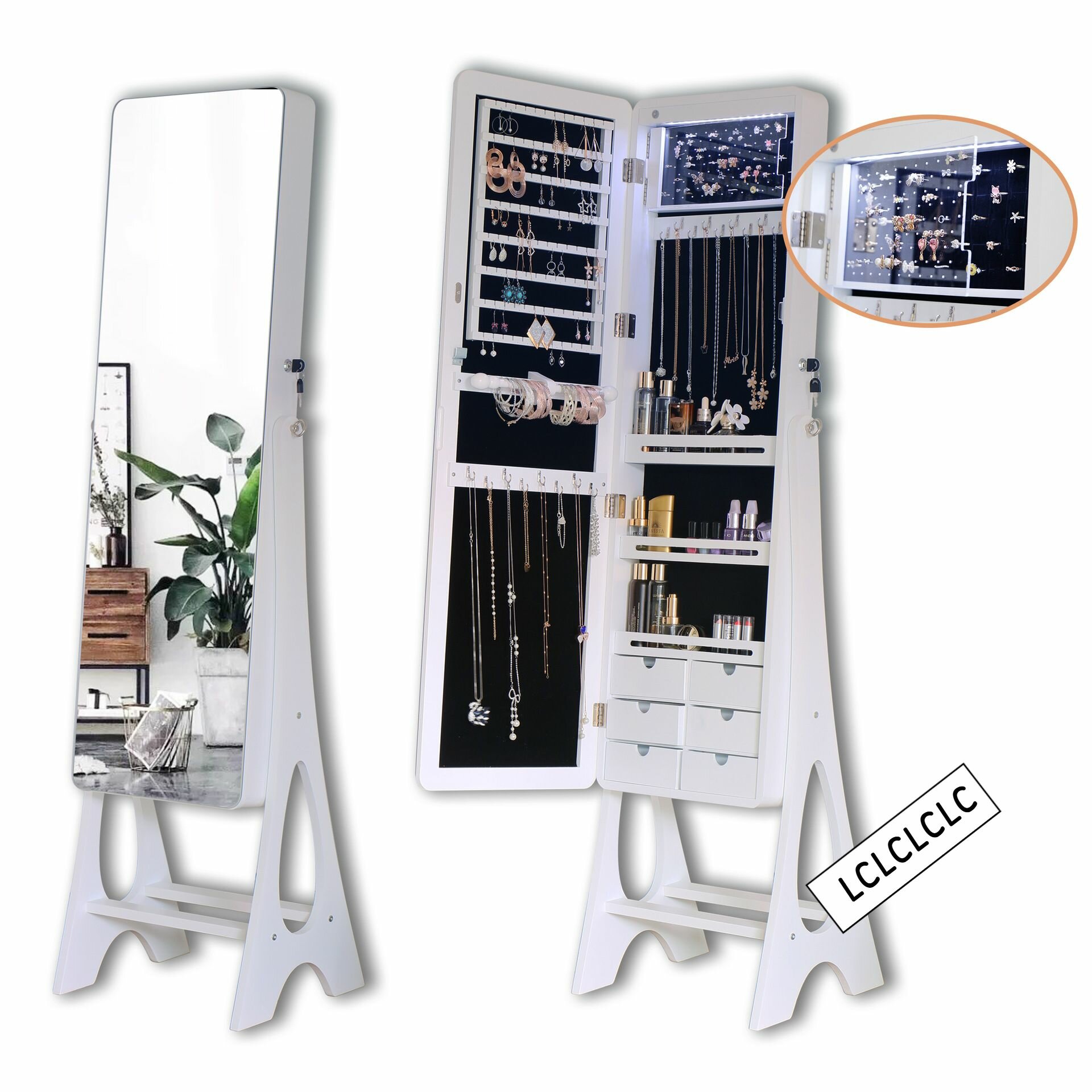 Европейский белый шкаф для хранения ювелирных изделий домашнее напольное туалетное зеркало