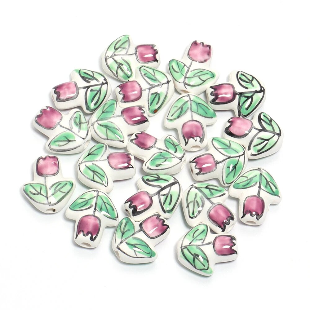 Linsoir Beads керамические бусины с цветком тюльпана 2 шт.