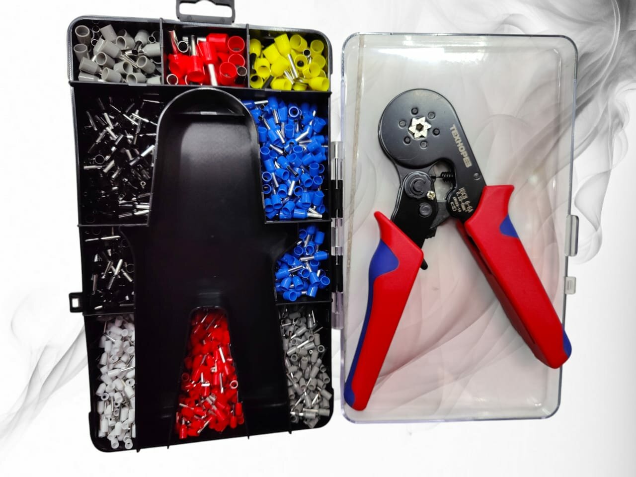 Кримпер обжимной, набор для обжима проводов и кабелей, с насадками, для электропроводки и электроники