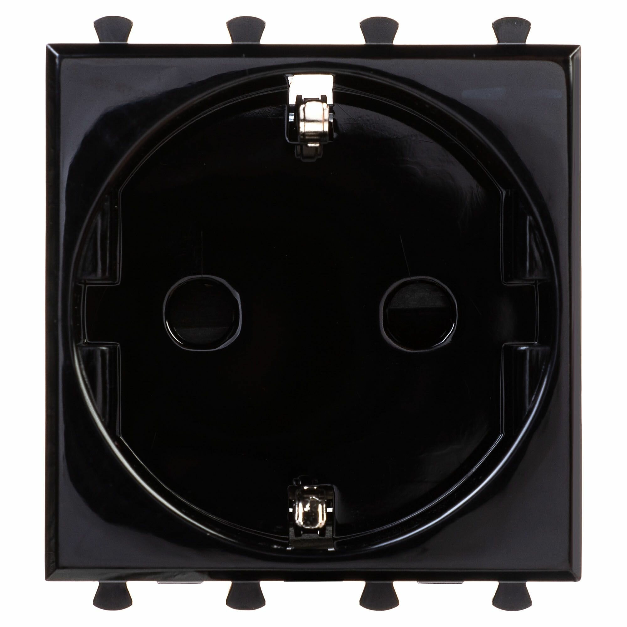 Розетка с заземлением DKC Avanti, черный квадрат, 2P+E, с защитными шторками, 2 модульная