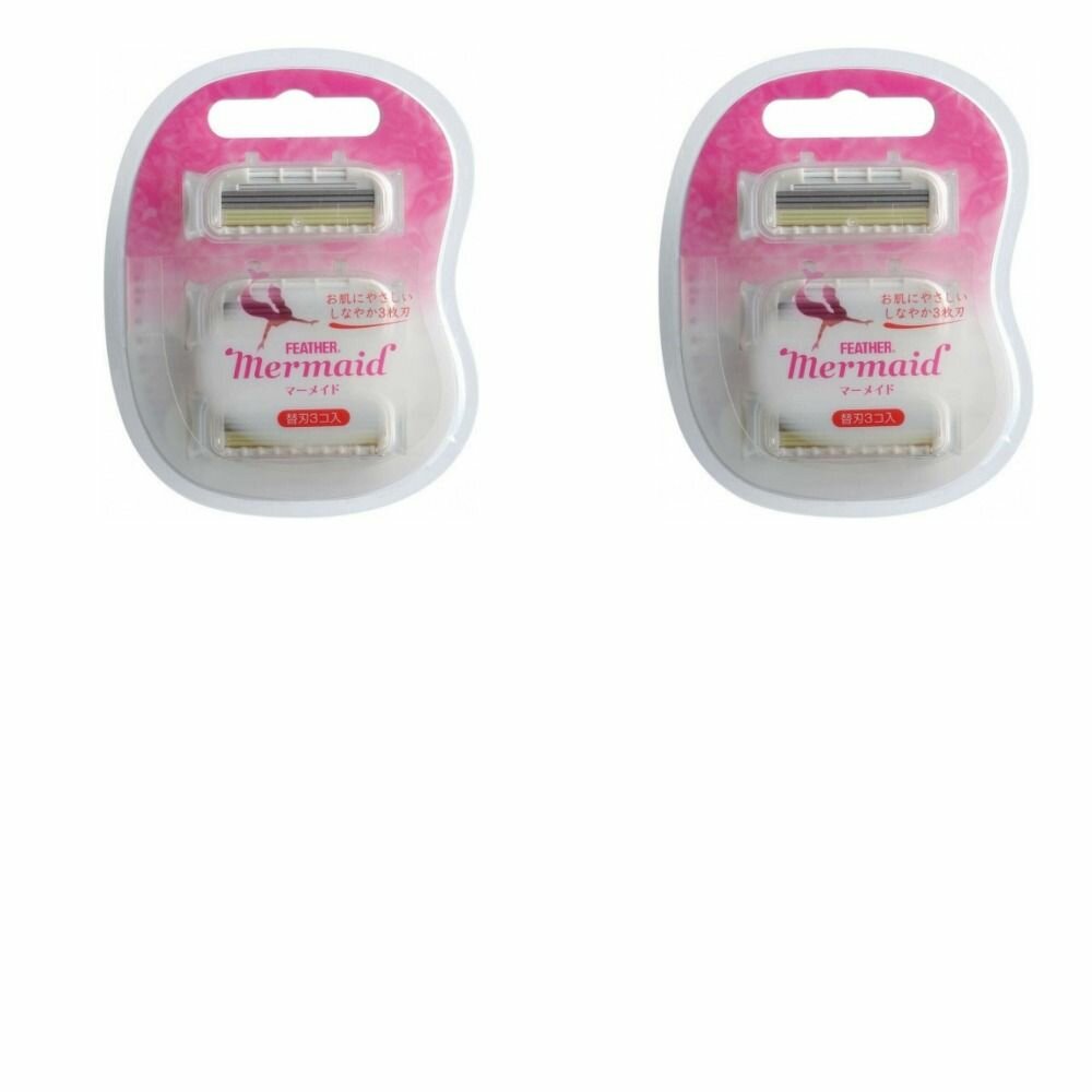 FEATHER Запасные кассеты с тройным лезвием для станкаMermaid Rose Pink , 3 шт, 2 уп