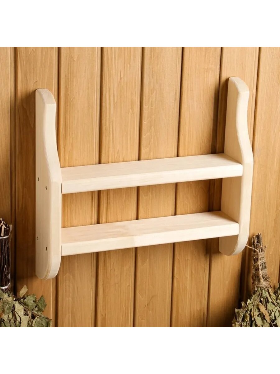 Деревянная полка для бани с двумя ярусами