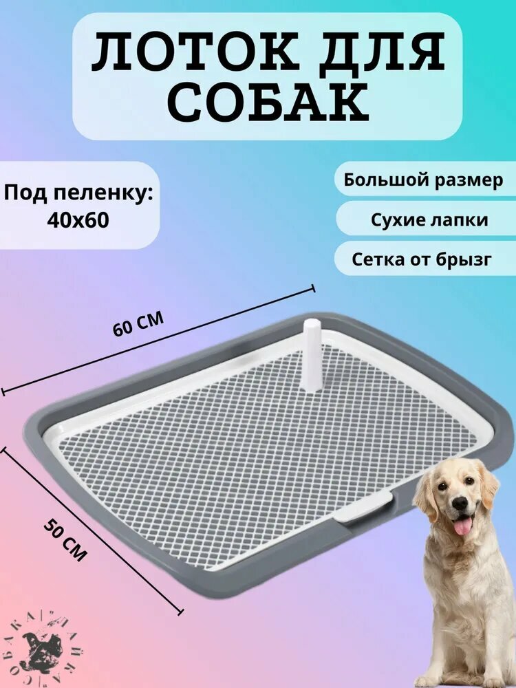 Лоток для собак с сеткой и столбиком, под пеленку, 60х50 см.