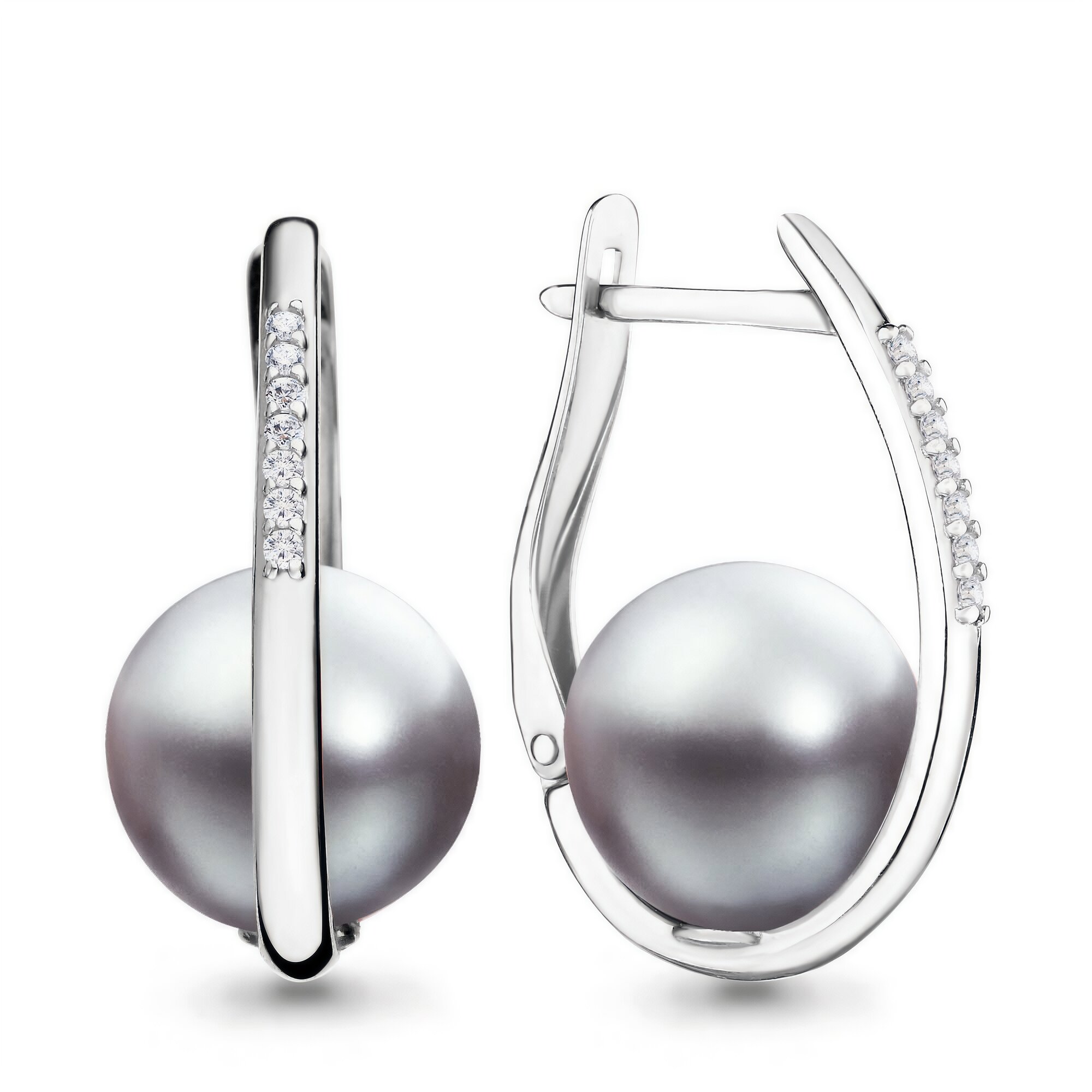 Серьги, серебро, 925 проба, родирование, жемчуг, фианит