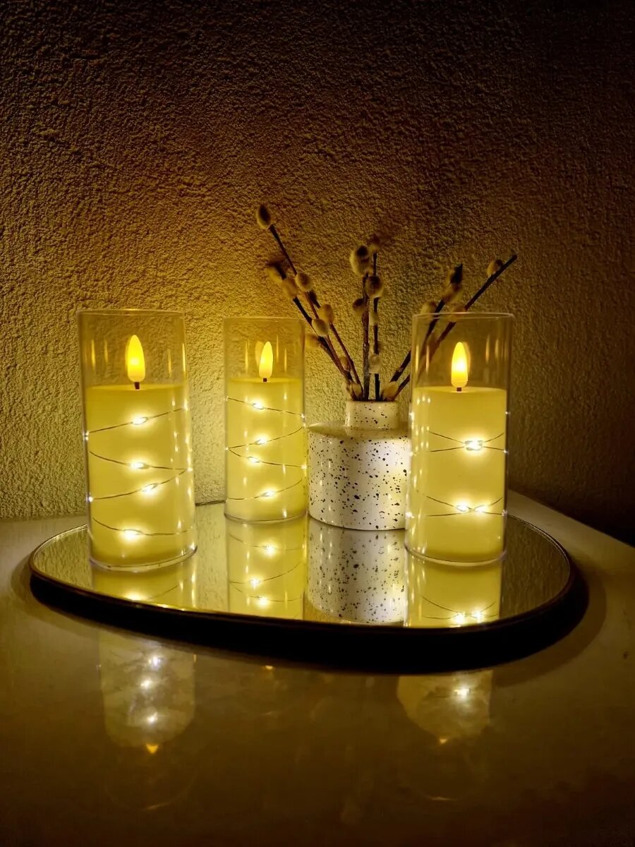 Свечи светодиодные мерцающие на батарейках 3 шт по 10см