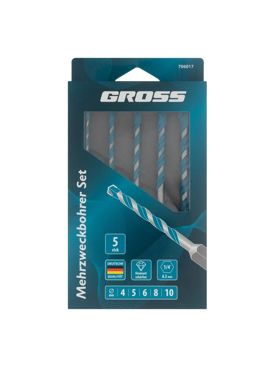 Набор сверл универсальных 4-10мм 5шт PRO 6-гр. хвостовик