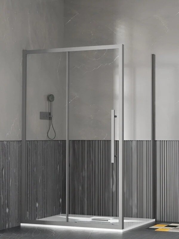 Душевой уголок, душевое ограждение Esbano Flex ESF-129PS-GM ESOGF108PSGM 120х90 см с одной раздвижной дверкой, прямоугольный, профиль оружейная сталь (Gun Metal), стекло прозрачное 6 мм, без поддона ESOGF129PSGM
