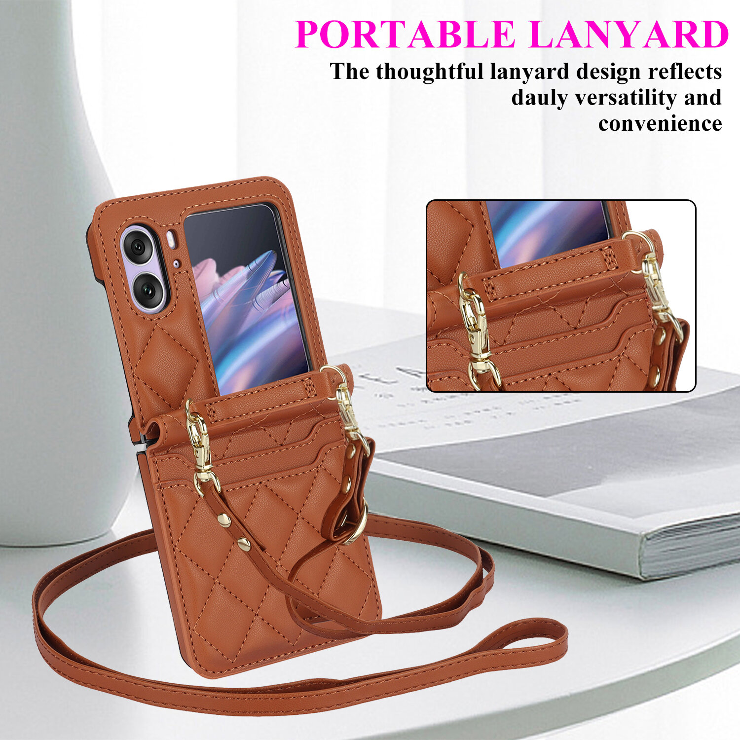 Подходит для OPPO Find N2 Flip / Оппо Файнд Н2 Флип Модный Чехлы для телефонов, сумка-кошелек с длинным ремешком, Файнд Н2 Флип, подставка, soft touch,360° Полная защита, резина, пластик