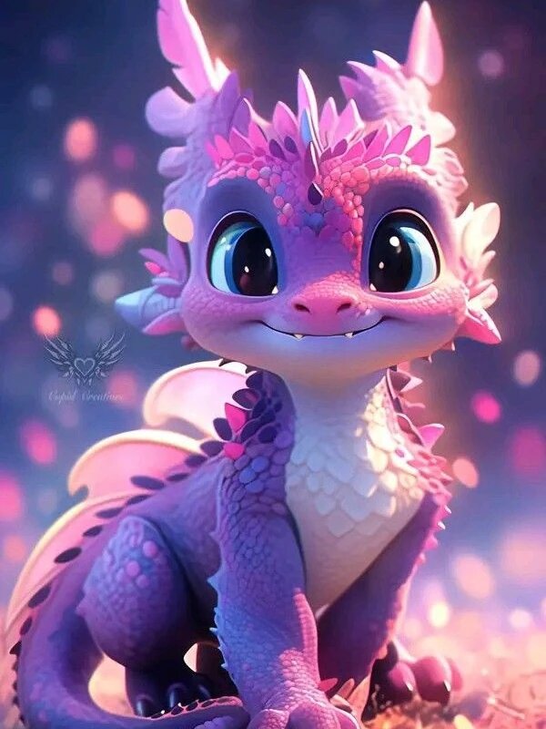 Алмазная мозаика на подрамнике "Милый дракон" круглые бриллианты 40х50см