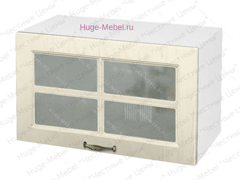 Горизонтальный кухонный стеклянный шкаф 600 Мария (крем) Huge Mebel . Ширина 600 Высота 358. Модули кухонные верхние