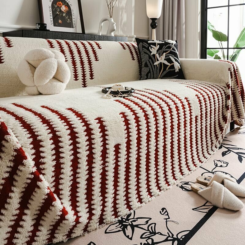 Покрывало для диванов, семейное, вязаное, красное, полиэстер