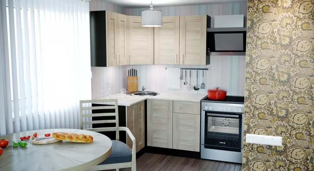 Кухонный гарнитур Герда Ника прайм 1200*1400 мм, каркас ЛДСП, фасад ЛДСП, Венге/Квадро дуб сонома