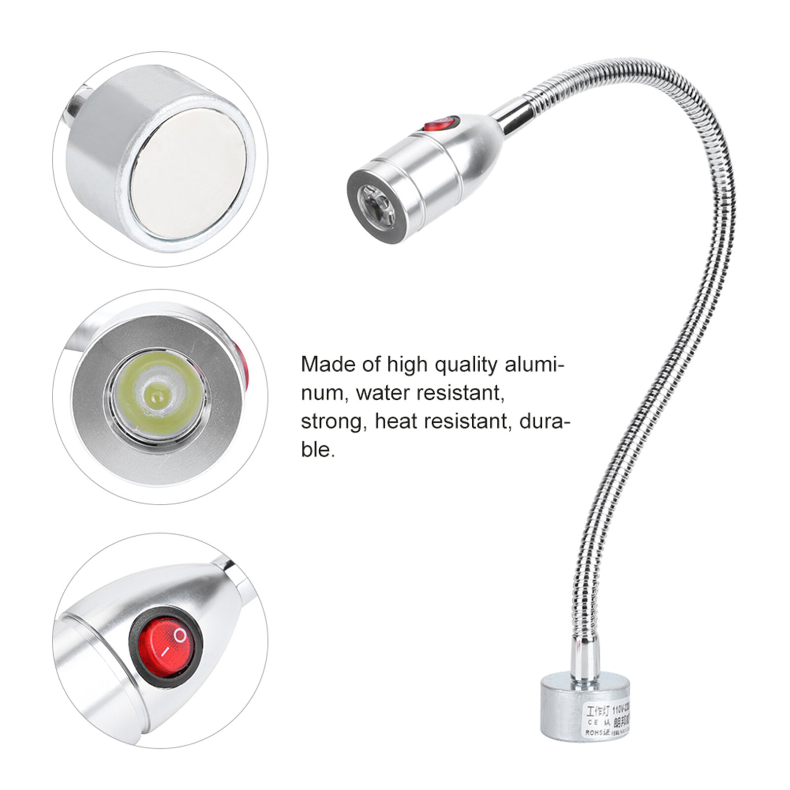 3 Вт светодиодная гибкая лампа на гибкой стойке, настольная лампа для станков, верстаков, 110 В‑220 В, вилка стандарта США