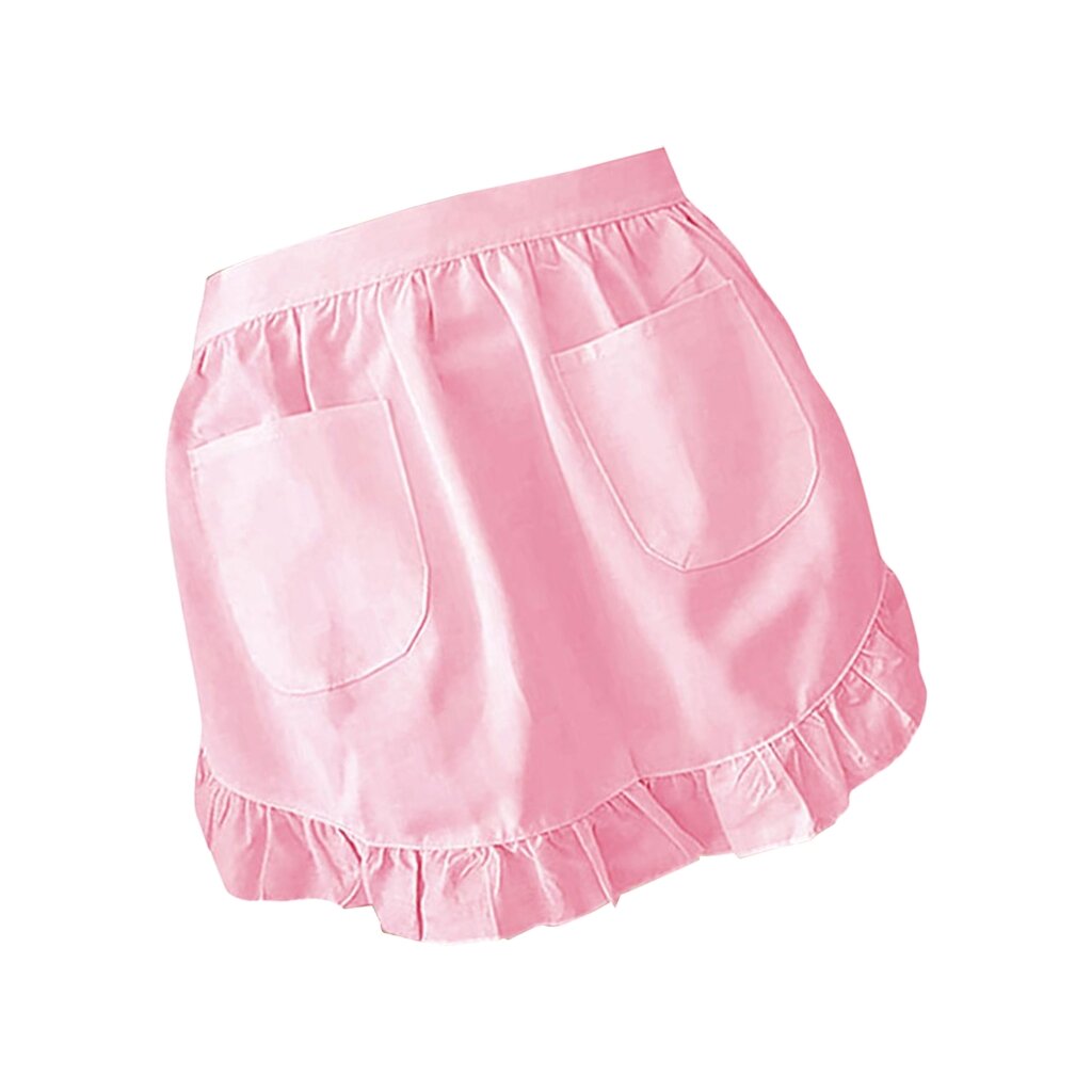 Милый кружевной фартук горничной с оборками в пол-длины-розовый