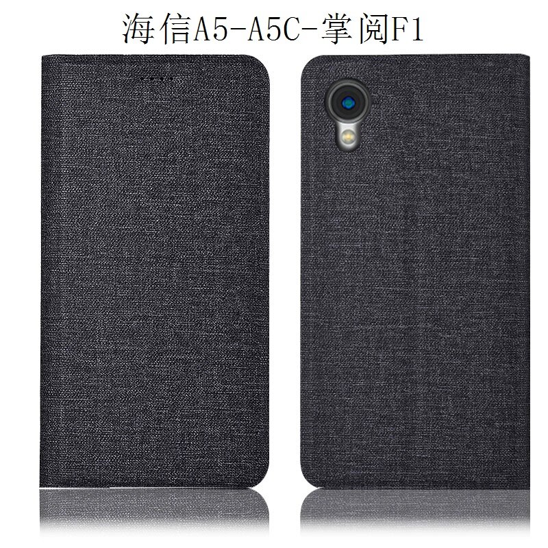 Чехол-крышка из льна для Haier A5/A5C и PocketBook F1, угольно-черный - защитный чехол с подставкой