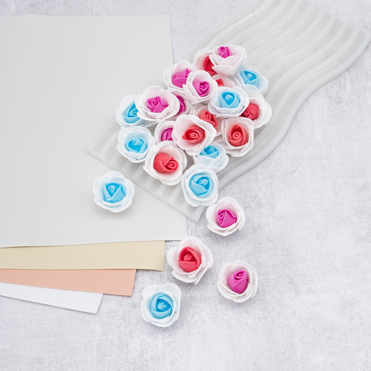 Цветы для декора из фоамирана 'Розочка', 38 мм, микс №9, 3 цвета, 24 штуки