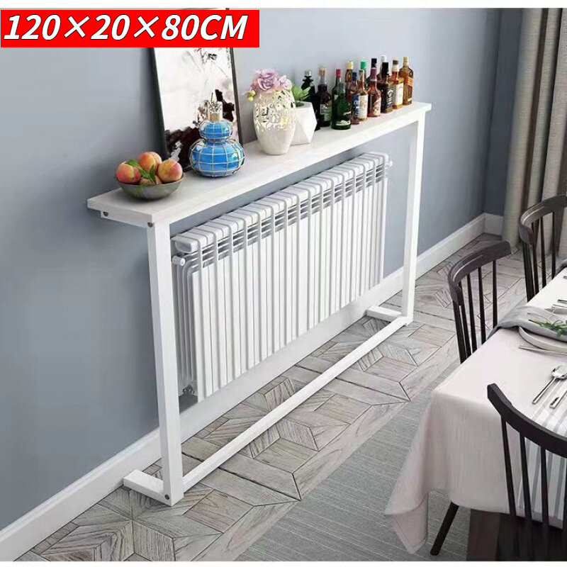 Компактный деревянный длинный стол / 120×20×80 см / белые рамы + белая столешница