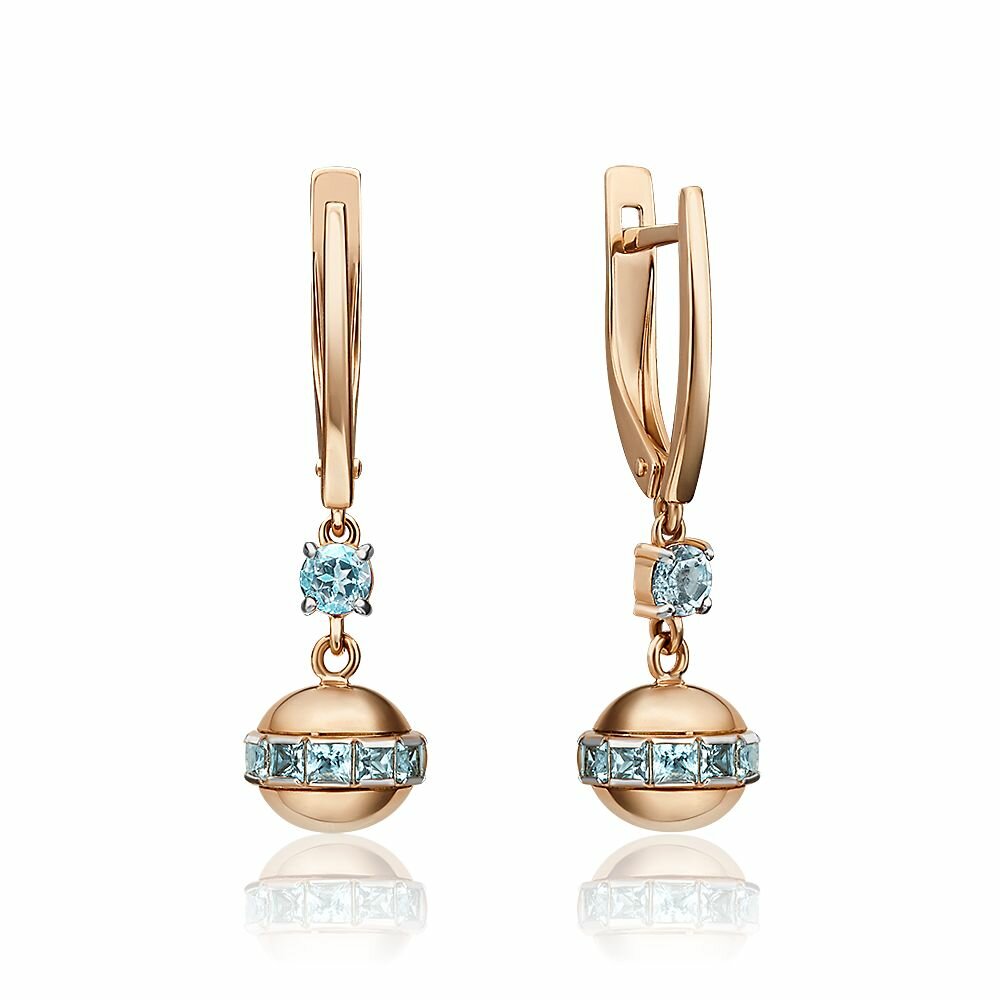 Серьги с подвесками, красное золото, 585 проба, топаз