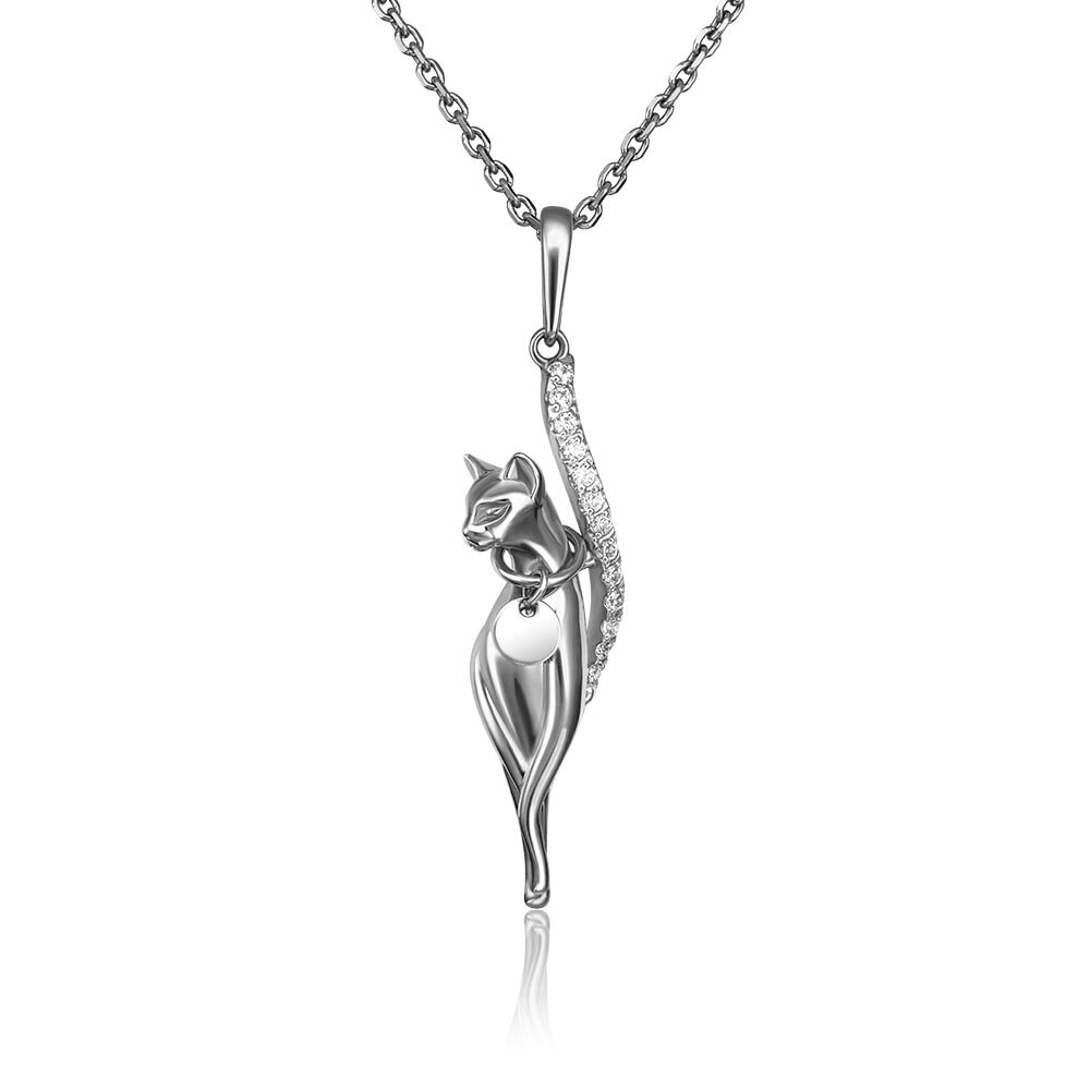 Подвеска, белое золото, 585 проба, родирование, фианит