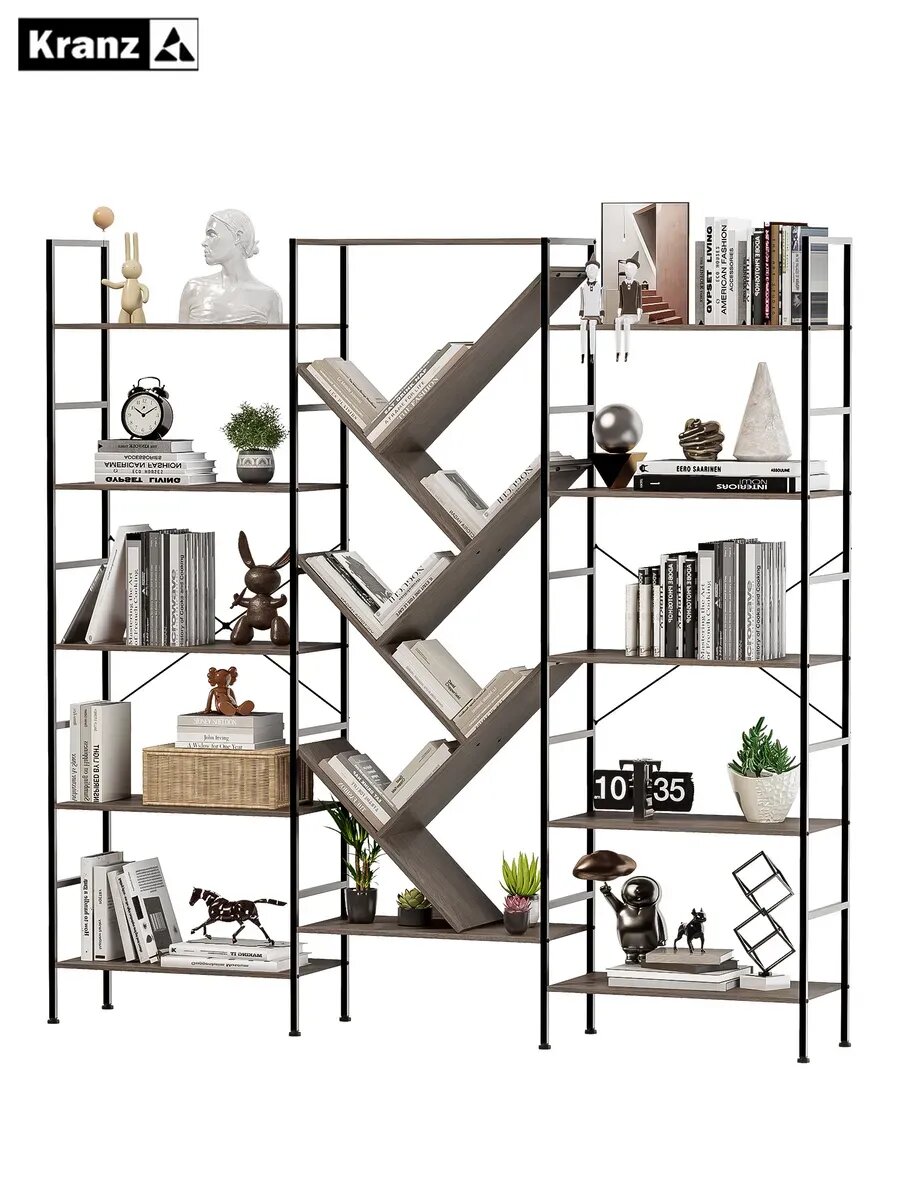 Книжная полка "Kranz", металл, ЛДСП, 5 уровней, угловая, цвет