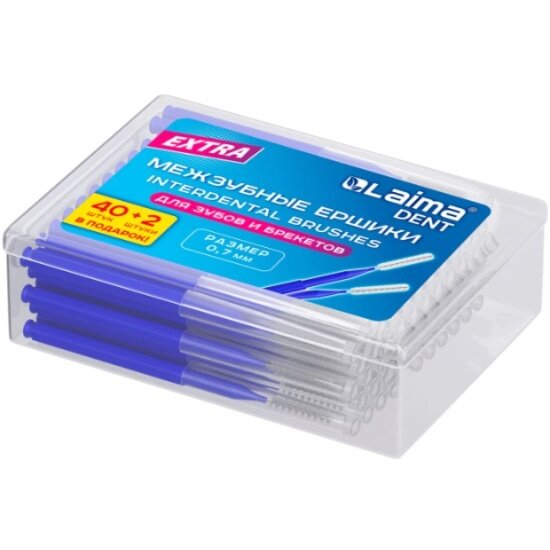 Межзубные ершики Laima DENT, 0,6мм для зубов и брекетов 40+2шт в боксе, прямая ручка (I-тип), 609411 (609411СН)