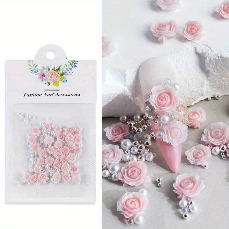 Розовые резные розы для маникюра, Pink
