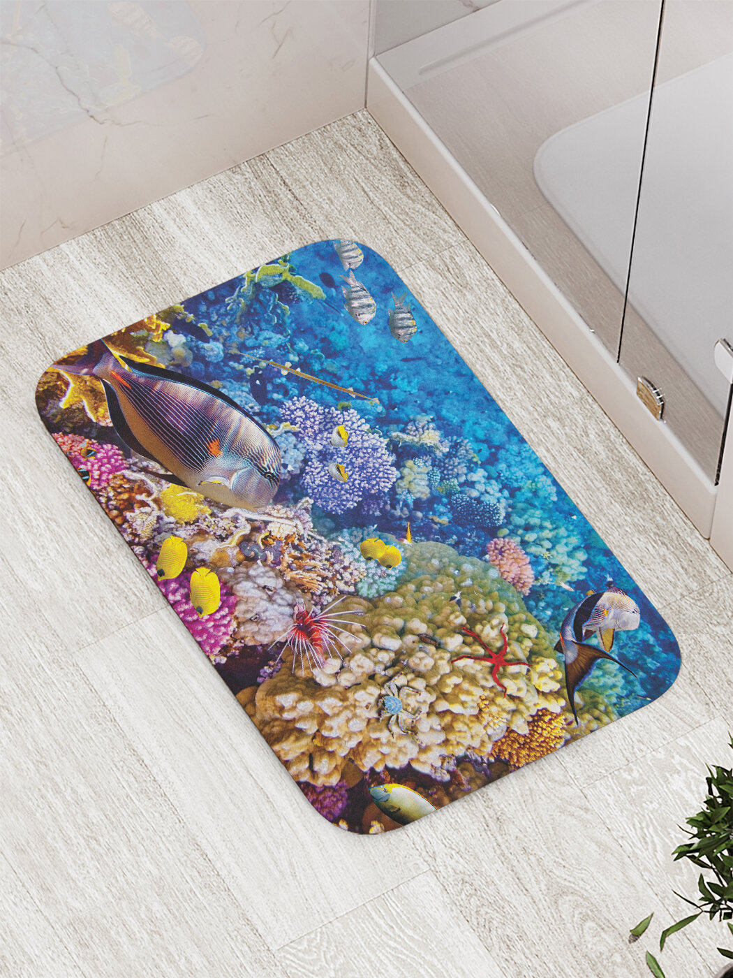 Коврик для ванной комнаты, туалета "Купание с рыбами" противоскользящий, 52х77 см, JoyArty